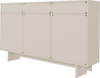 Selsey Kommode Aufbewahrungsschrank 3 T&uuml;ren 3 Schubladen 150 cm Schrank Schubladenschrank Push to Open Graubeige Wuwu