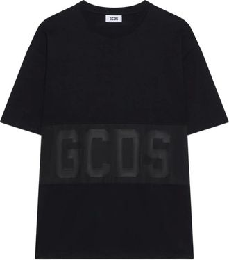 GCDS Gcds, Homme, Tops, Noir, Taille: S T-shirt &agrave; Manches Courtes et Col Rond avec D&eacute;tail Logo