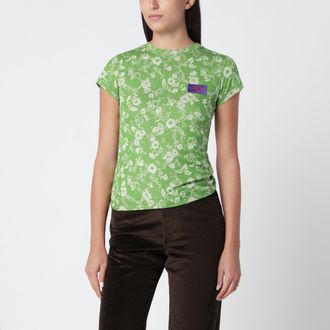 Loewe Gr&uuml;nes Slim-Fit-T-Shirt mit floralem Jacquardmuster