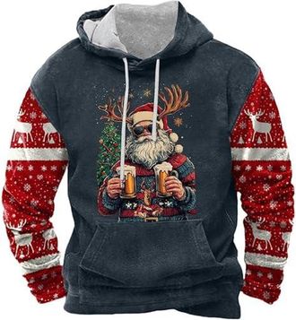 Generic Sweat à capuche de Noël vintage pour homme - Style western cowboy - Manches raglan - Cadeaux de vacances 2025, bleu marine, XL