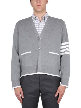 Thom Browne 4-Bar Stripe Cotton Cardigan - Gray