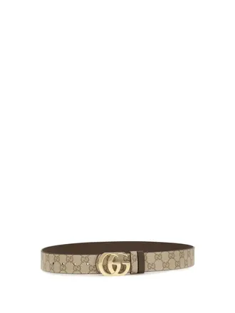 Gucci Mens Belt Cut Gg Marmont Calf Leather Vintage Sand Brown-Dark Brown Brown/dark