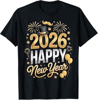 Keephen 2026 Bonne Ann&eacute;e Feu dartifice T-Shirt Femmes Feu dartifice Impression 3D T-Shirt Nouvel an Col Rond Manches Courtes Pullover Tops