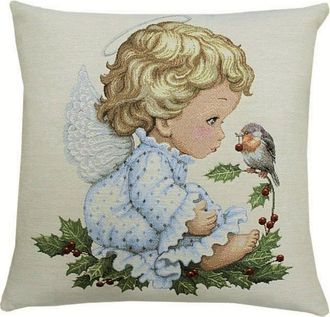 Hossner Kissenhülle 45x45 Gobelin Kissenbezug Gobelinkissen Romantik Nostalgie (Engel Weihnachten)