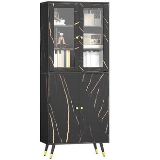 HOMCOM Biblioth&egrave;que, &eacute;tag&egrave;re &agrave; 6 Niveaux, Meuble de Rangement avec 6 &eacute;tag&egrave;res Ouvertes, Porte vitr&eacute;e et Placard, Style Moderne, pour Salon, Bureau, Chambre, 