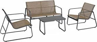 Alice's Garden Salon de Jardin en métal et textilène pour 4 Personnes. Anthracite et Naturel. Design