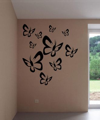 Indigos UG Wandtattoo Wohnzimmer - Wandaufkleber 10 Schmetterlinge schwarz w591 - Aufkleber Kinderzimmer Schlafzimmer K&uuml;che Badezimmer B&uuml;ro Dekoration