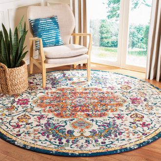 Safavieh Boho Teppich f&uuml;r Wohnzimmer, Esszimmer, Schlafzimmer - Madison Collection, Kurzer Flor, Elfenbein und Orange, 122 X 122 cm