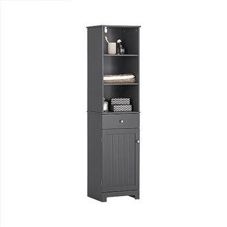 SoBuy Colonne Salle de Bain Meuble Salle de Bain Rangement avec Armoire et 3 Étagères Ouvertes, Petit Meuble Compact avec 1 Tiroir pour WC, Chambre 40x161x3