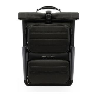Piquadro Sac &agrave; dos pour ordinateur portable &agrave; enroulement 15-6 avec filet pour casque de v&eacute;lo - Homme - Sacs - Noir - Taille: ONE Size