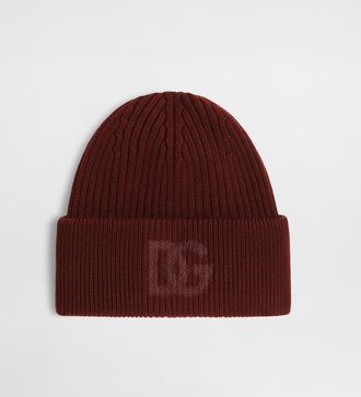 Dolce & Gabbana M&uuml;tze Aus Schurwolle Mit Logo In Rippstrick - Mann H&uuml;te Und Handschuhe Bordeaux Tgu