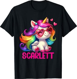 BDAZ Scarlett Personalisierter Name Buntes Einhorn Damen Mädchen T-Shirt