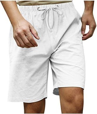 Generic Short en coton et lin pour homme - Style d&eacute;contract&eacute; - Solide - Avec poche - Tendance - L&eacute;ger, blanc, 3XL