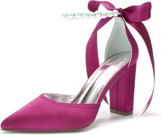 Miyoopark Chaussures de mariage mode femme talon bloc soirée décolleté, M640 Fuchsia, 40.5 EU