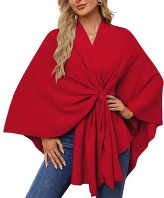 Generic Poncho &Eacute;l&eacute;gant Dayyearn pour Femme, Ch&acirc;le Doux Ouvert sur Le Devant, Cape en Tricot Crois&eacute; sur Le Devant(Red)