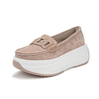 Filippo Schlupfschuhe Damen Sommer - Leder Slipper Damen - Barfuss Schuhe Frauen - Plateau Loafer Leder Beige - 37
