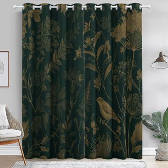 Generic Grün Verdunkelungsvorhänge H200 x B77.5 cm 2 Paneele, Natur Vintage Blumen Blätter Bedruckte Vorhänge - Dreilagige Mikrofaser-Beschattung und Wärmeiso