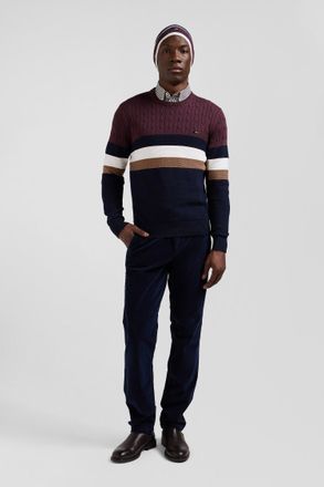 Eden Park Pull Col Rond En Maille Coton Fantaisie Bordeaux Coupe Regular