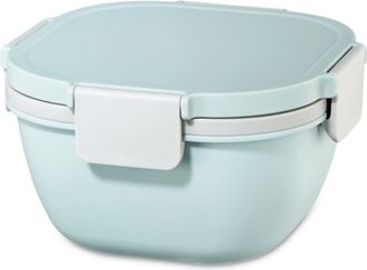XAVAX Salatbox To Go (Salatschüssel zum Mitnehmen, Salatbecher to go mit Dressingbehälter u. 3 Fächer im Topper, für Mikrowelle, Salatbehälter mit Besteck, 