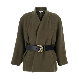 BA&SH Femme, Manteaux, Vert, Taille: 40 FR Veste verte en laine avec col ch&acirc;le