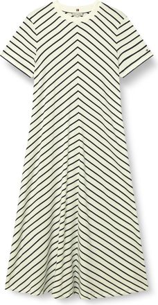 Tommy Hilfiger Damen Modern Dress Modernes F&F Midi-Kleid WW0WW44547, White (Breton STP Ecru/Drk Night Navy), L