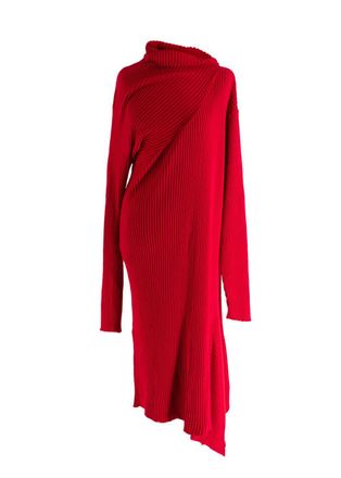 Marques Almeida Red Knitted Asymmetric Wool Dress Size L
