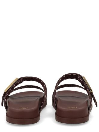 Fendi Calf Leather Flat Sandals - Brown