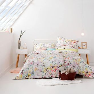 ESTELLA Mako-Satin Bettwäsche 155x220 Melia quitte Blumen Aquarell bunt 7884-705