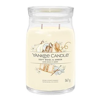 Yankee Candle Company Yankee Candle Signature Candle Bougie parfum&eacute;e | Grande bougie en pot en laine douce et ambre avec double m&egrave;che | Bougie en cire de soja &agrave; combustion 