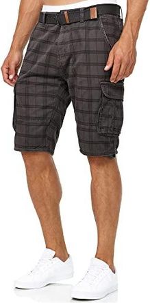 Indicode Hommes Monroe Cargo Shorts | Pantalon Court Cargo avec Ceinture Raven Check 3XL