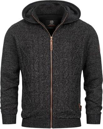 Indicode Hommes INRandolph Cardigan | Gilet &agrave; Capuche avec Bords c&ocirc;tel&eacute;s Black M