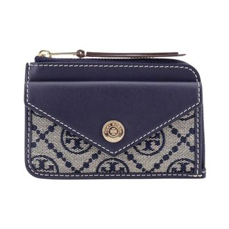 Tory Burch Femme, Accessoires, Bleu, Taille: ONE Size Portefeuille en cuir et tissu &agrave; monogramme T