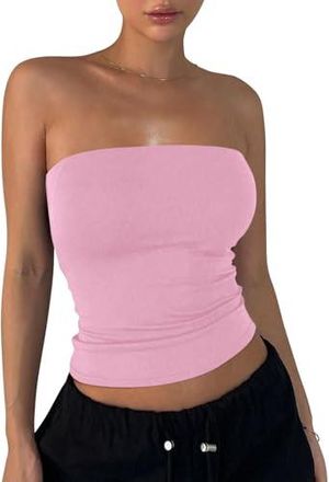 Onsoyours Top Bandeau Femme Été Y2k Débardeur sans Bretelles Crop Top Sexy Dos Nu Haut Stretch Slim Fit Basic Tops A Rose S
