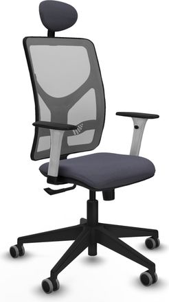 Piqueras y Crespo Schreibtischstuhl grau mit wei&szlig;en und schwarzen Armlehnen, h&ouml;henverstellbare Lendenwirbelst&uuml;tze und festes Kopfteil, ausgestattet mit 3 Positionen, Gr