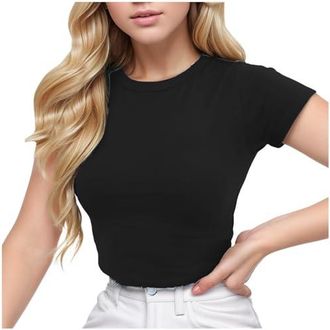 Generic Hauts courts tendance pour femmes 2025 - D&eacute;contract&eacute; - Pour entra&icirc;nement - Joli t-shirt court ample - Couleur unie - Coupe ample - Mode occidentale - 
