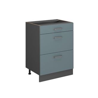Vicco Meuble Cuisine R-Line, Bleu-Gris/Anthracite, 60 cm avec tiroirs, sans Plan de Travail