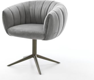 DELIFE Drehstuhl Jada-Flex Samt Grau Fu&szlig;kreuz Effektfinish Titan 360&deg; drehbar Wippfunktion Taschenfederkern, Esszimmerst&uuml;hle