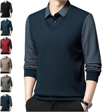 Generic Chemise deux pi&egrave;ces &agrave; manches longues ray&eacute;e pour homme - Printemps et automne - D&eacute;contract&eacute; - Chemise daffaires, bleu sarcelle, 4XL