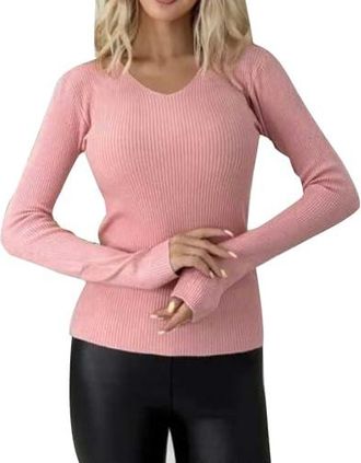 Generic Femmes Automne et Hiver Chaud Top Col V Base Manches Longues T-shirt Thermique Long Sous-v&ecirc;tements Femmes Top, rose, L