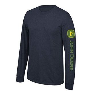 John Deere Solid Long Sleeve Tee with Logo on Sleeve, Navy- Medium