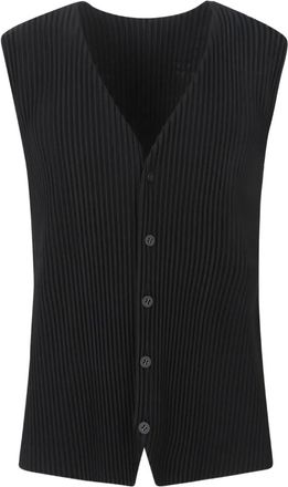 Homme Pliss&eacute; Issey Miyake pleated button gilet - Schwarz