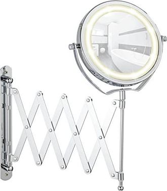 WENKO LED Kosmetikspiegel Brolo - Wandspiegel, höhenverstellbar, schwenkbar, Stahl, 18.5 x 38.5 x 45 cm, Silber