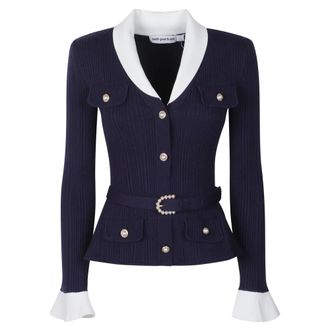 Self Portrait Marineblauer Rippstrick-Cardigan - - Knitwear - Damen - Blau - M