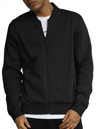 ORANDESIGNE Übergangsjacke Herren Jacke Bomberjacke Herbstjacke mit Reißverschluss Sweatjacke Ohne Kapuze A Schwarz XXL