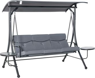 OUTSUNNY Hollywoodschaukel 3-Sitzer Gartenschaukel Schaukelbank mit verstellbarem Sonnendach Teetisch Stahl Polyester Grau+Schwarz 271 x 125 x 177 cm