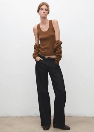 Mango Top en maille en laine m&eacute;lang&eacute;e tabac - Femme - XS - MANGO