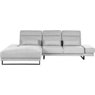 Beliani 4-Sitzer Ecksofa Hellgrau Stoff L-F&ouml;rmig mit Chaiselongue Rechtsseitig 3 Dekokissen Verstellbare Armlehnen R&uuml;ckenlehne Sitztiefe Kopfst&uuml;tze