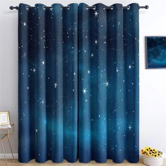 Generic Vorhänge Sternenhimmel Konstellation Ösen Gardinen mit Blickdichte Blau Vorhang Kälteschutz Blackout Curtain Wohnzimmer Schlafzimmer Verdunkelung Fens