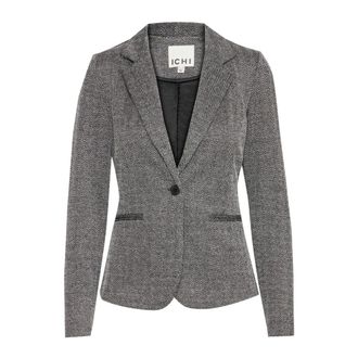 Ichi Ichi, Femme, Vestes, Gris, Taille: 42 FR &Eacute;l&eacute;gant Blazer Jacquard Noir/Blanc Herringbone