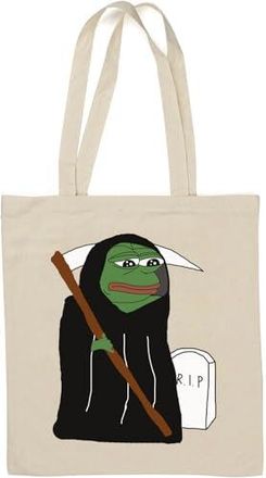 Generic Sad Pepe The Grim Reaper Sac fourre-tout en coton naturel Blanc